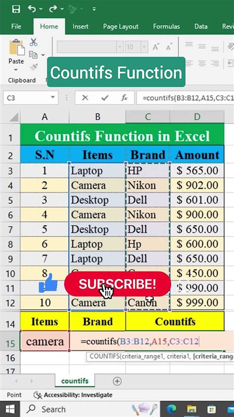 How To Use Countifs Function Excel Countifs Shorts Ytshorts