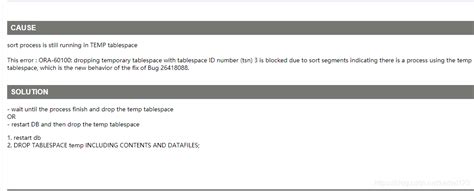 oracle19c重建temp表空间 ora 60100 dropping temporary tablespace with tabl