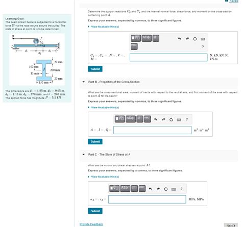 Solved Determine The Support Reactions Cy And Cx And The