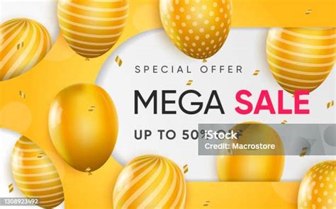 메가 세일의 3d 포스터와 함께 50 할인된 디자인으로 특별 제공 풍선 웹 사이트 배경에 대한 할인 가격전단지 템플릿 광고 웹 배너의 벡터 일러스트 3차원 형태에 대한 스톡