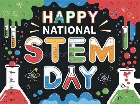National Stem Day Typography Using Science Lab Theme Stock Illustration