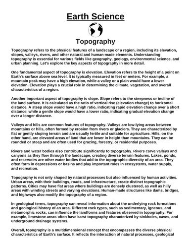 Topography Article And Questions” Assignment Teaching Resources