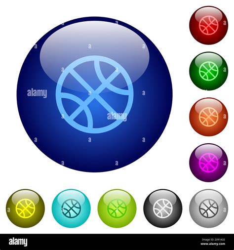 Basketball Outline Icons On Round Glass Buttons In Multiple Colors