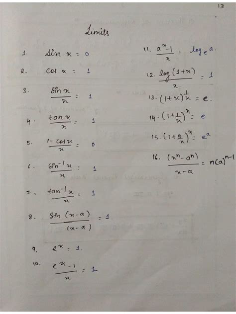 Limits Formulas Pdf
