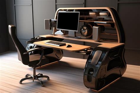 Premium Photo Futuristic Gaming Room With Monitors And Computers 3d Rendering Of A Computer