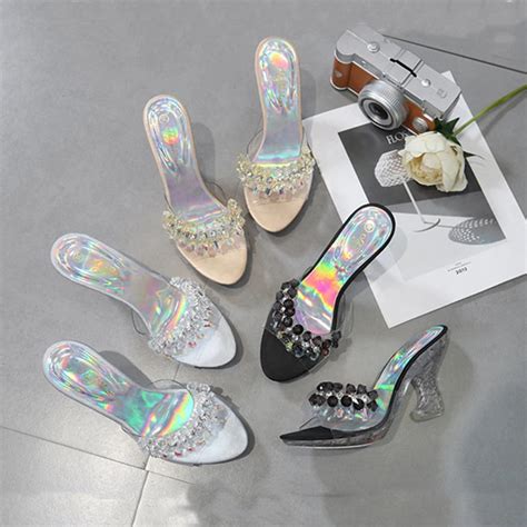 프린지 이상한 스타일 슬리퍼 여성 구두 발가락 슬립 신발 숙녀 크리스탈 높은 뒤꿈치 샌들 섹시한 여름 다이아몬드 신발 Tws083하이힐 Aliexpress