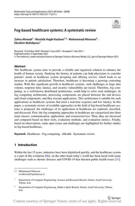 Fog Based Healthcare Systems A Systematic Review Request Pdf