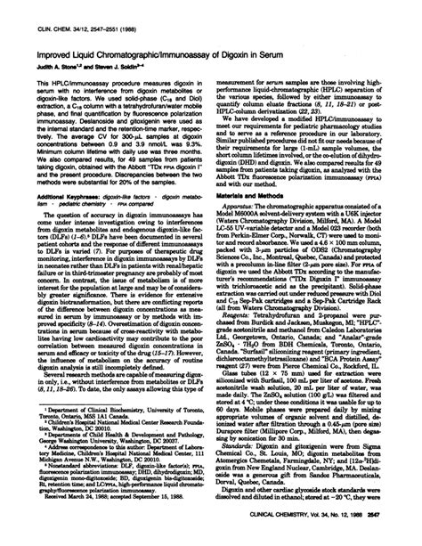 Pdf Improved Liquid Chromatographic Immunoassay Of Digoxin In Serum