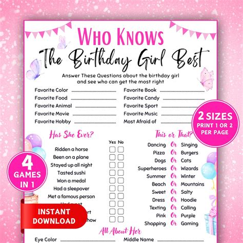 Who Knows The Birthday Girl Best Printable Birthday Game Teens