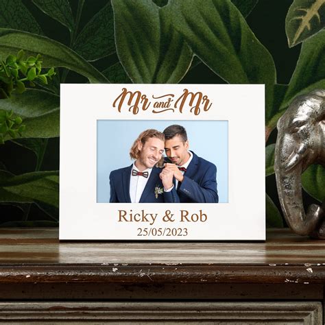 Personalised Mr And Mr Wedding Photo Frame T White Wood Finish Etsy