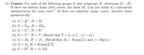 solved 1 cosets for each of the following groups g and
