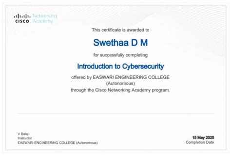Cybersecurity Cisconetworkingacademy Lifelonglearning Cyberawareness… Swethaa D M