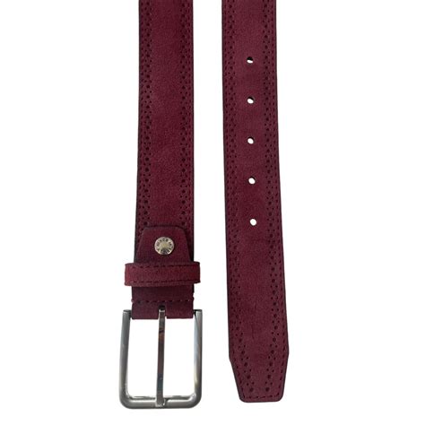 Burgundy Brogue Suede Belt 35mm Italian Belt Company