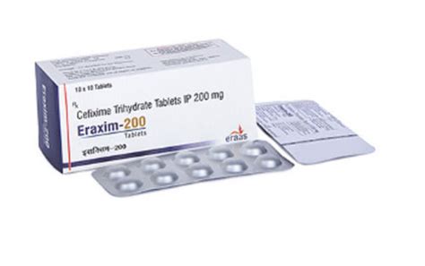Eraxim 200 Cefixime Trihydrate Tablets 10x10 Tablets Strips Pack Application Non