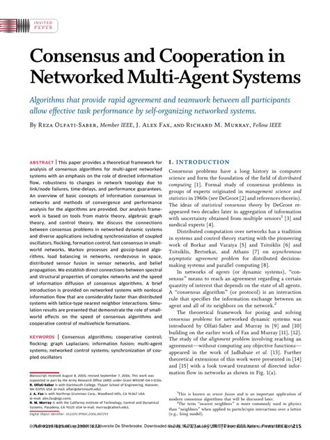 Consensus And Cooperation In Networked Multi Agent Systems Pdf Eigenvalues And Eigenvectors