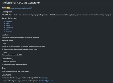 GitHub Inna Arabejo Readme Generator A README Generator That Saves A Web Developer Time On