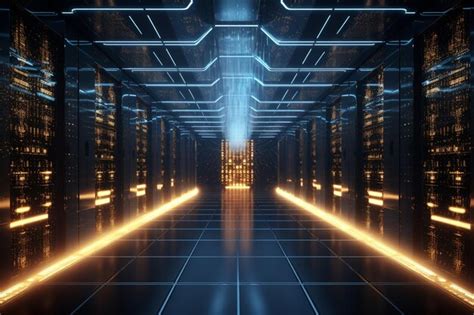 premium ai image quantum computing server room with cascading light