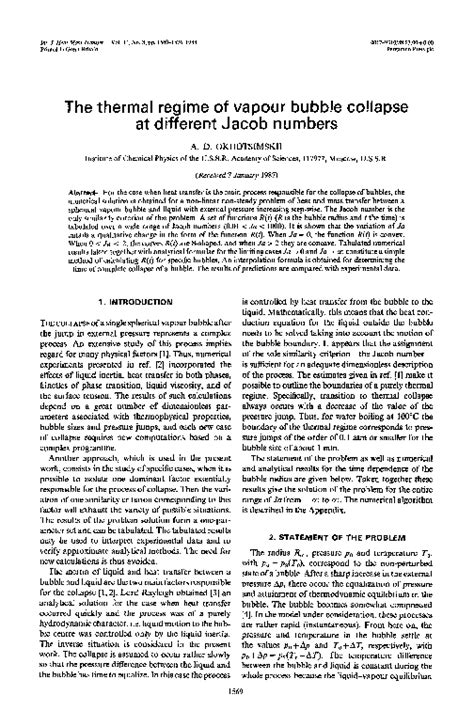 Pdf The Thermal Regime Of Vapour Bubble Collapse At Different Jacob