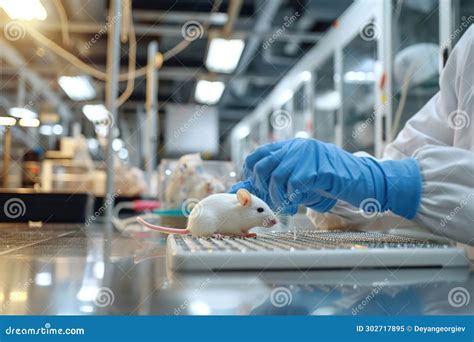 A Scientist Conducts Medical Experiments On White Mice Laboratory