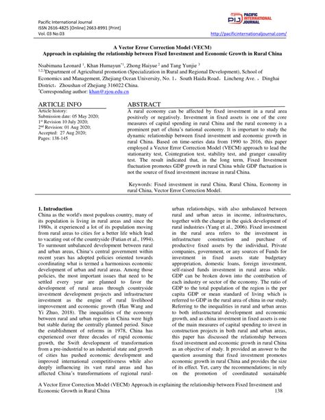 Pdf A Vector Error Correction Model Vecm Approach In Explaining The Relationship Between