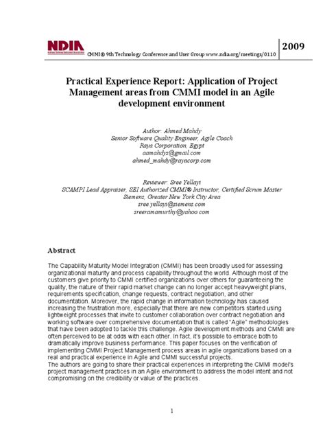 pdf [agilecmmi] experience report cmmi project management process