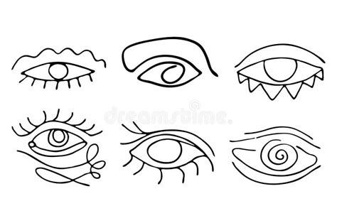 Hand Drawing Abstract Female Eyes Line Art Isolated On White Background