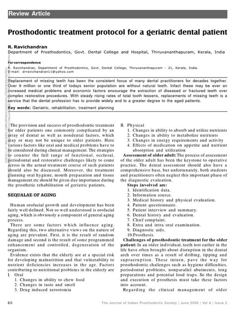 Prosthodontic Treatment Protocol For A Geriatric 2 1 Pdf Dental Implant Prosthodontics