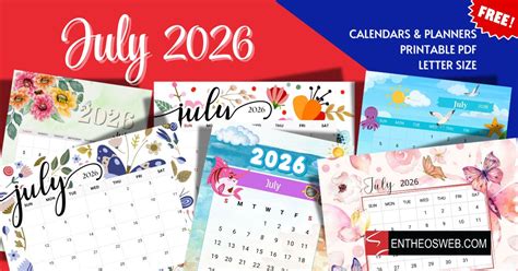 Free Printable July 2026 Calendars Entheosweb