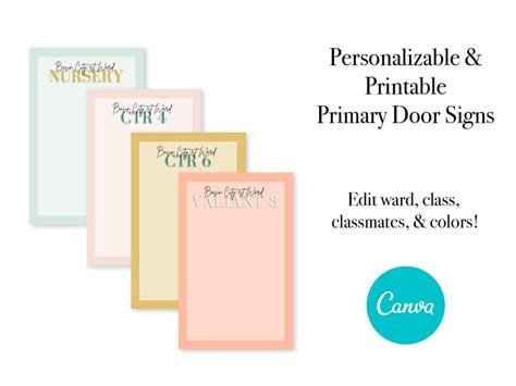 Editable Customizable Lds Primary Class Door Signs Classroom Etsy