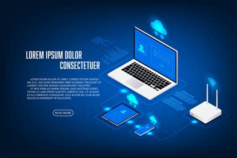 Vector Isometric Server Document Security System With Cioud Storage Concept Laptop Tablet