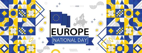 Europe National Day Banner With European Flag Colors Theme And