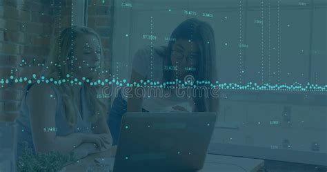Data Visualization Image Over Two Women Working On Laptop In Office Stock Image Image Of