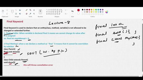 Lecture 8 Final Keyword Javatutorials Java Tutorial For Beginners Trending Youtube