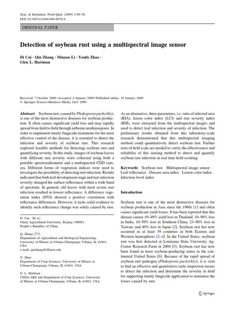 Detection Of Soybean Rust Using A Multispectral Image Sensor Pdf