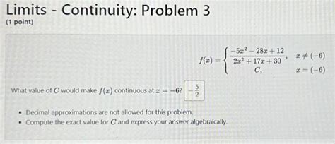 Solved Limits Continuity Problem 3 1 Point
