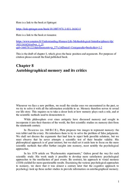 Doc Autobiographical Memory And Its Critics