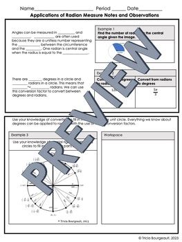 Applications Of Radians Including Unit Circle Notes And Observations