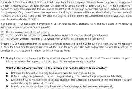 Acca Aa F8 Past Papers A4d Independence And Confidentiality