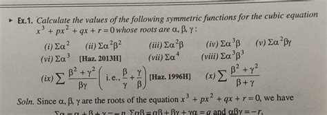 Ex1 Calculate The Values Of The Following Symmetric Functions For The C