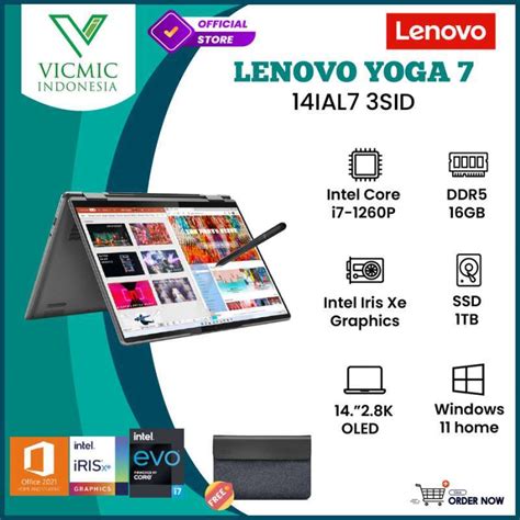 Jual Lenovo Yoga 7 14ial7 3sid Intel I7 1260p 16gb 1tb Ssd 2 8k Oled Touchscreen Evo Win11 Ohs