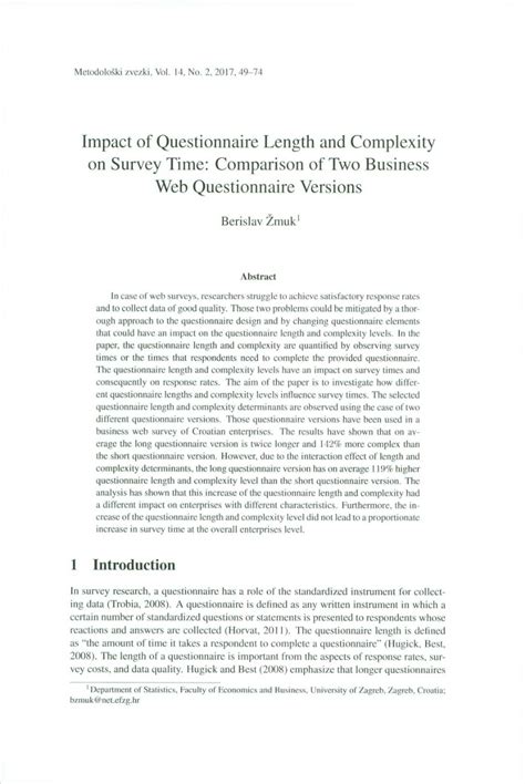 Pdf Impact Of Questionnaire Length And Complexity On Survey Time