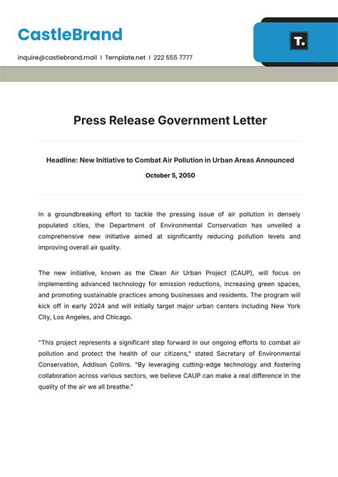 Free Press Release Government Letter Template To Edit Online