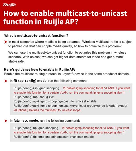 how to enable multicast to unicast ruijie tech support