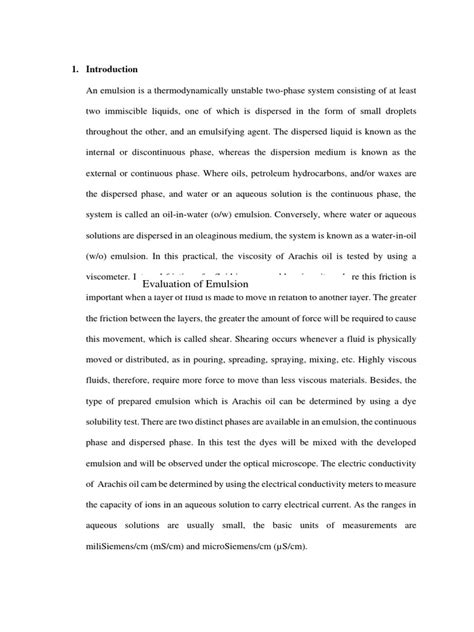 Pcd Practical 5 Report Evaluation Of Emulsion Pdf Emulsion Viscosity