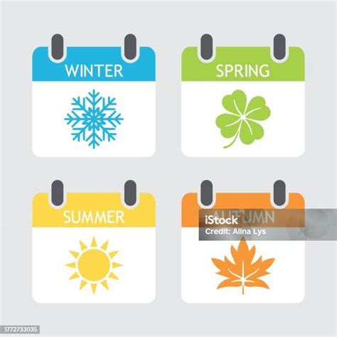 계절 아이콘 벡터 일러스트 레이 션의 집합입니다 고립된 배경에 사계절 겨울 봄 가을 여름 기호 개념입니다 0명에 대한 스톡 벡터