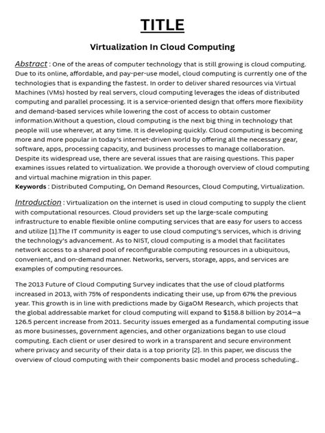 Title Virtualization In Cloud Computing Pdf Cloud Computing