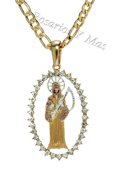 24k Gold Plated Santa Muerte With 26 Necklace Santa Muerte Con Cade