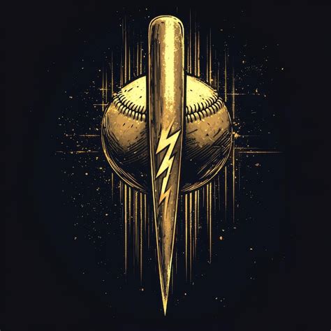 Grunge Illustration Of A Baseball Bat And A Lightning Bolt Premium Ai