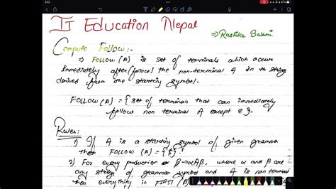 Unit 22 Compute Follow Ll1 Parsing Syntax Analysis Compiler Design By Roshika
