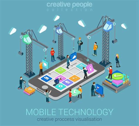 Mobile Application Development Concept Flat 3d Web Isometric Stock